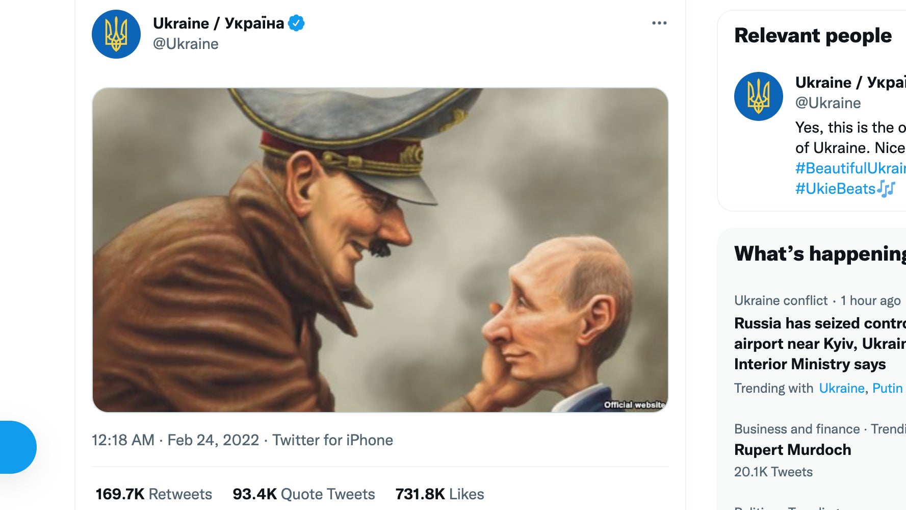 “This is not a meme”: Ukraine tweets a cartoon of Hitler and Putin as ...